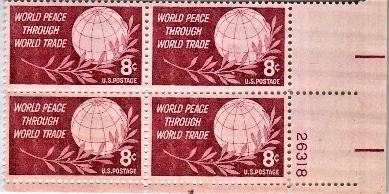 U S Stamp, World Peace Through World Trade, 8 cent stamp, Plate Block ...