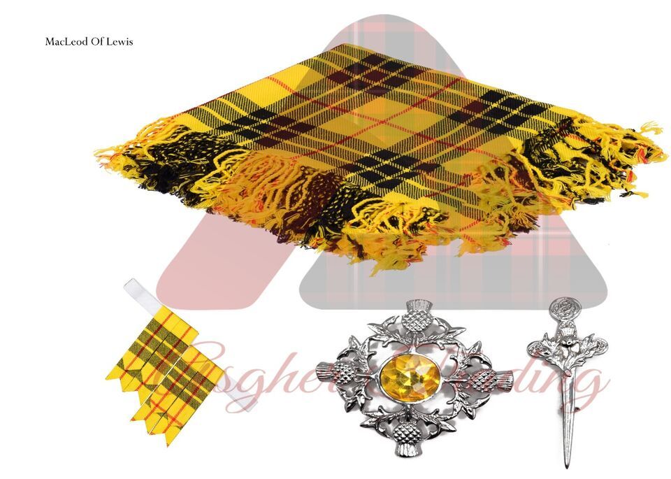 Scottish Macleod of Lewis Tartan kilt Fly plaid -Flashes Thistle kilt ...