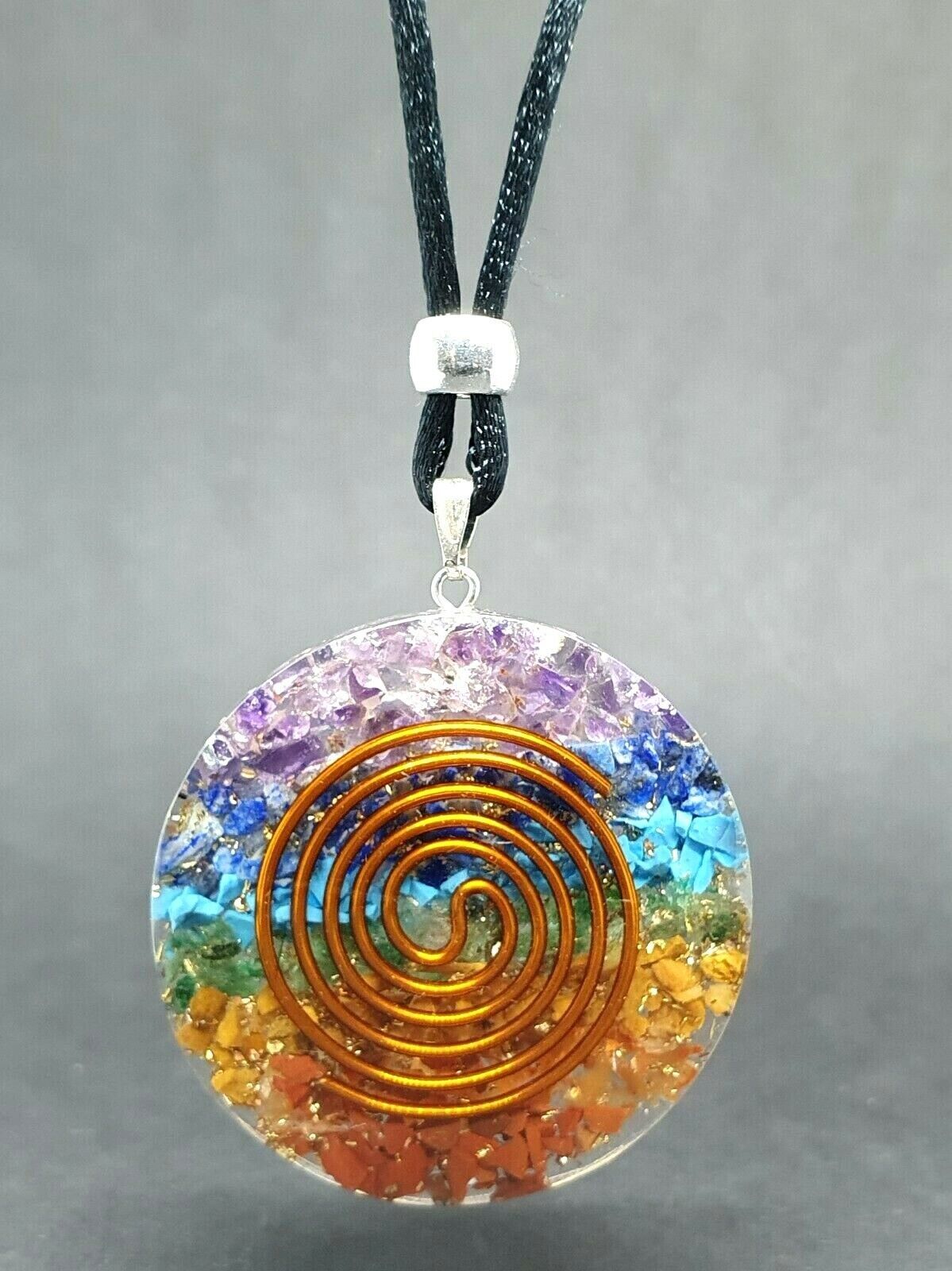 Orgone 7 Chakra Pendant Necklace Reiki Copper Double Coil Healing Round ...