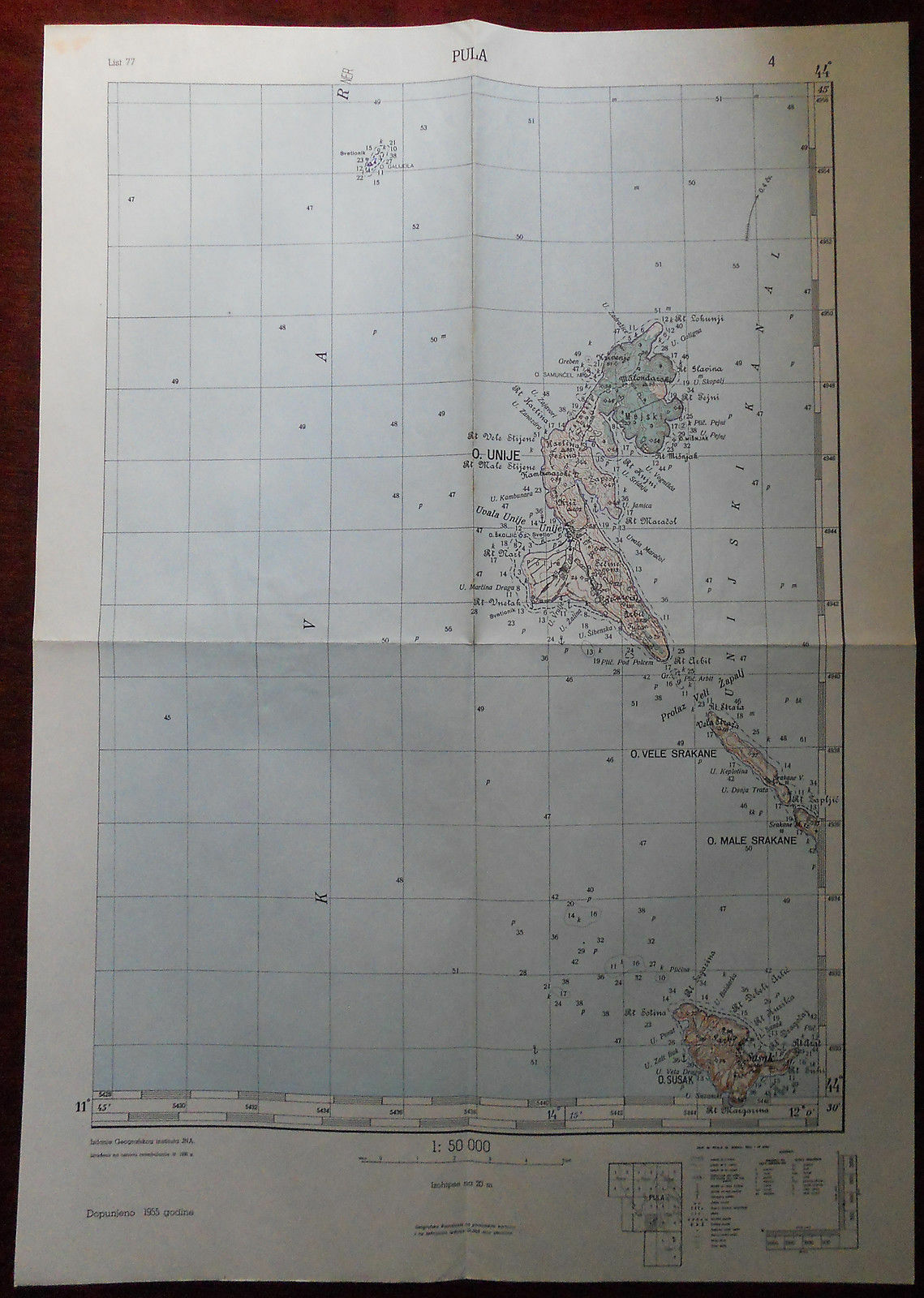 1955 Military Topographic Map Pula Susak Islands Istria Yugoslavia ...