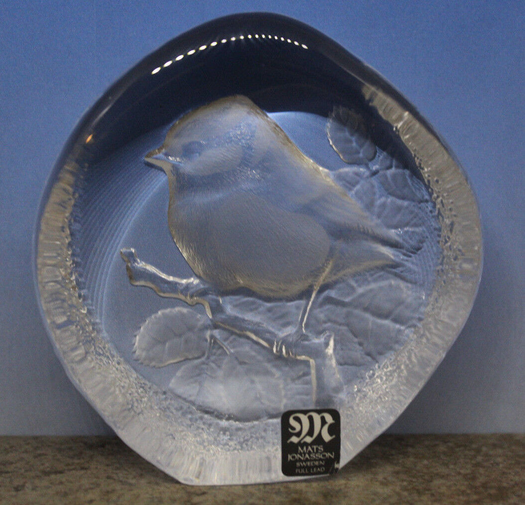Mats Jonasson Swedish Art Glass Bird Paperweight Figure Clear Signed ...